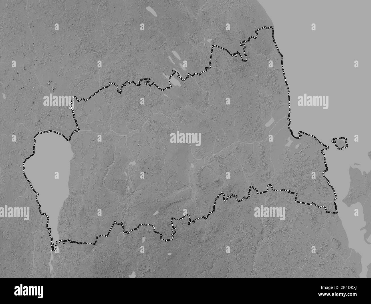 Tartu, county of Estonia. Grayscale elevation map with lakes and rivers ...