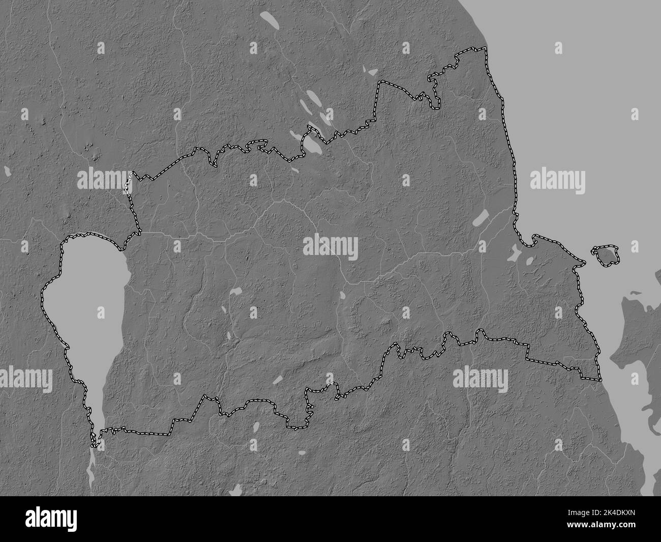 Tartu, county of Estonia. Bilevel elevation map with lakes and rivers ...