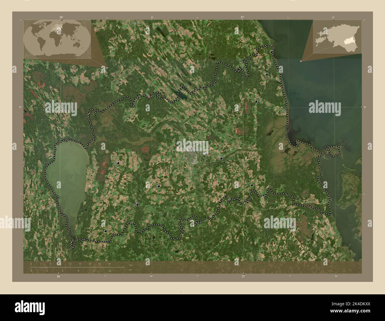 Tartu, county of Estonia. High resolution satellite map. Locations of ...