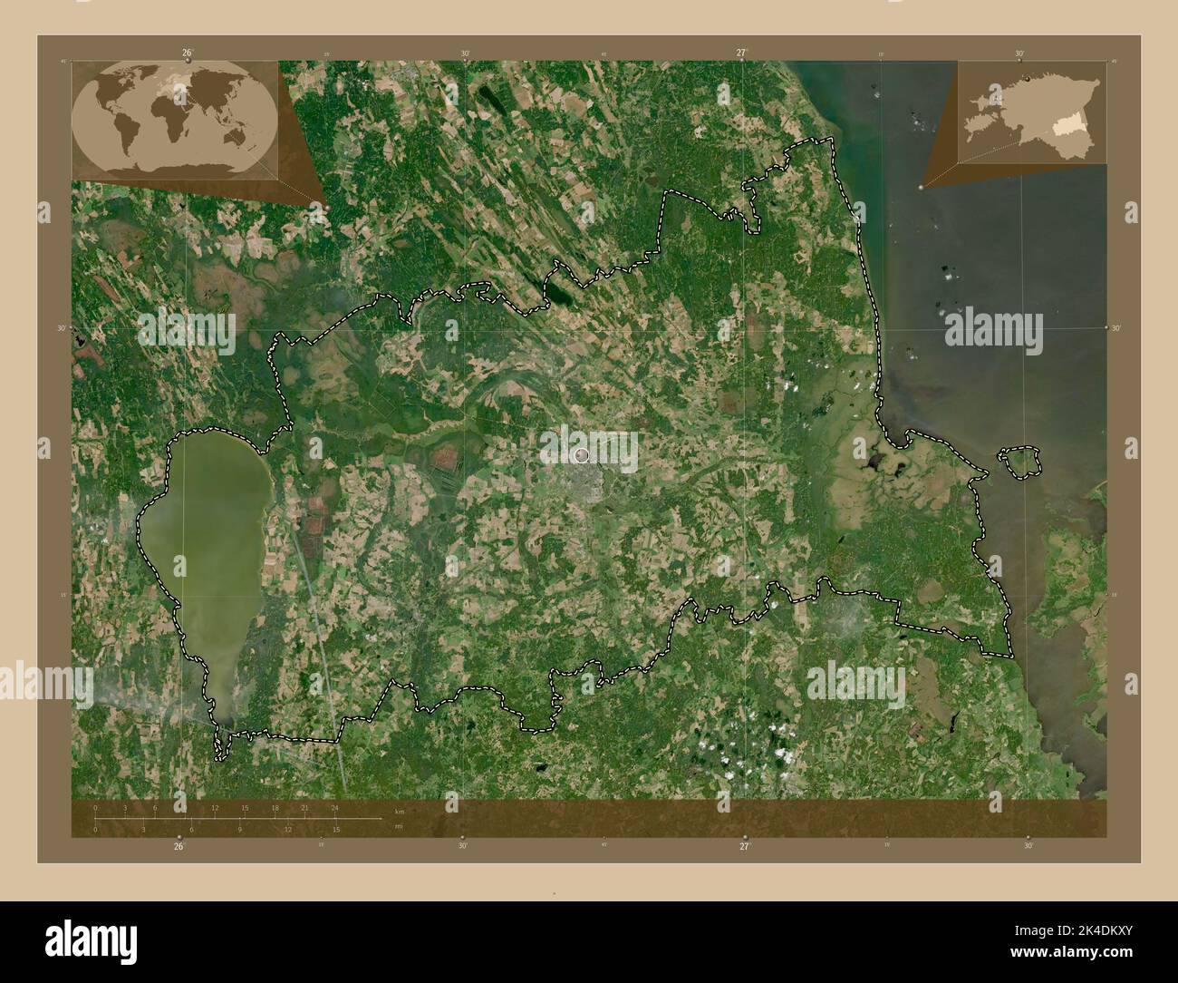 Tartu, county of Estonia. Low resolution satellite map. Corner ...