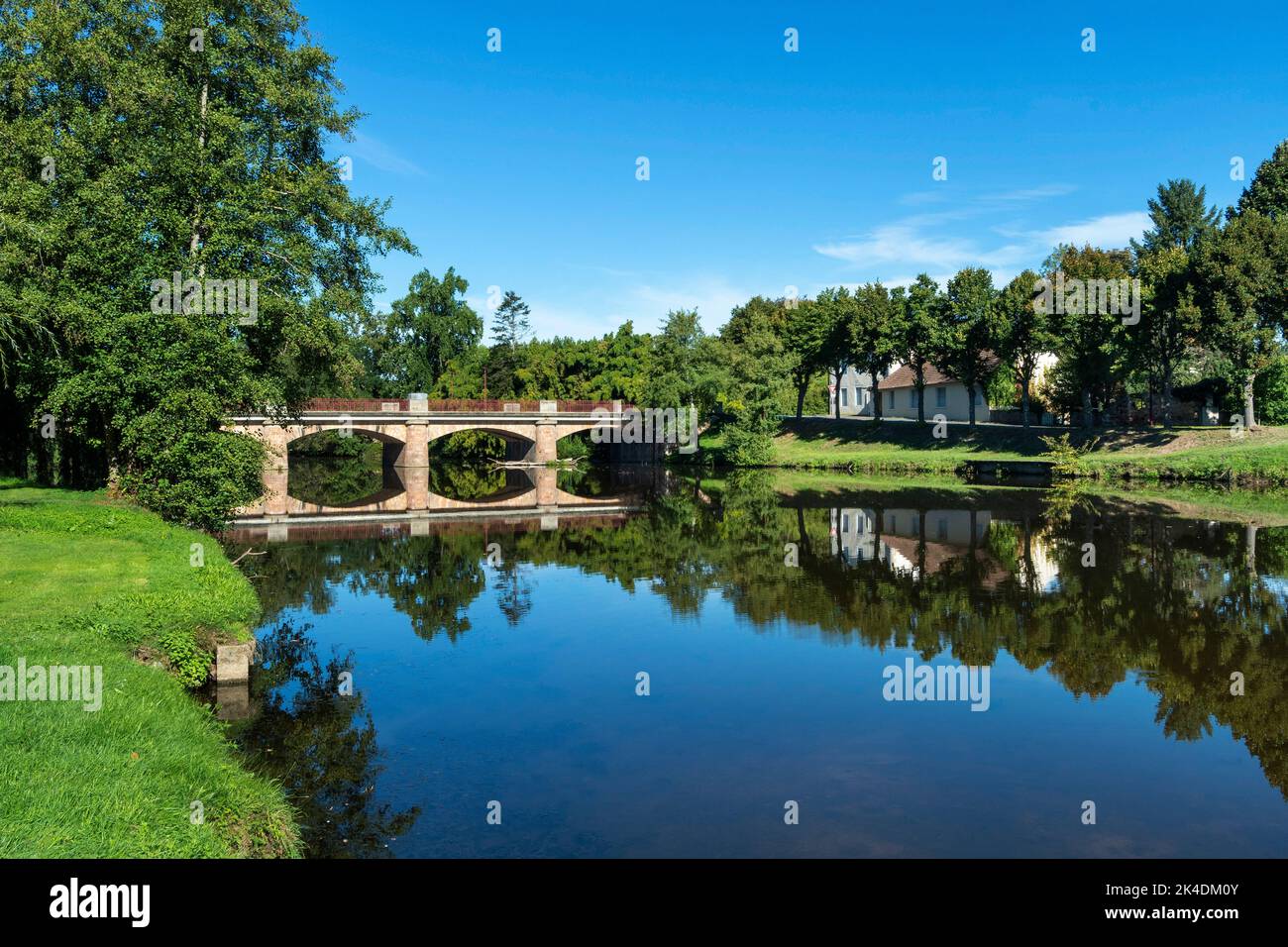 Land of Troncais. Maulne village. Bridge over the Aumance river. Allier ...