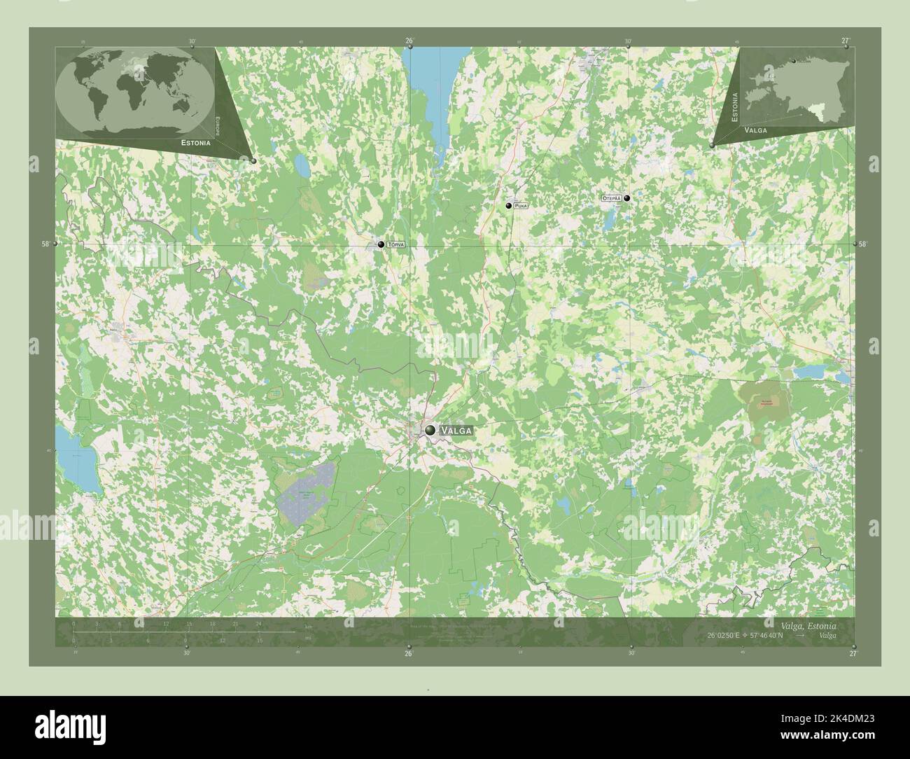 Valga, county of Estonia. Open Street Map. Locations and names of major ...