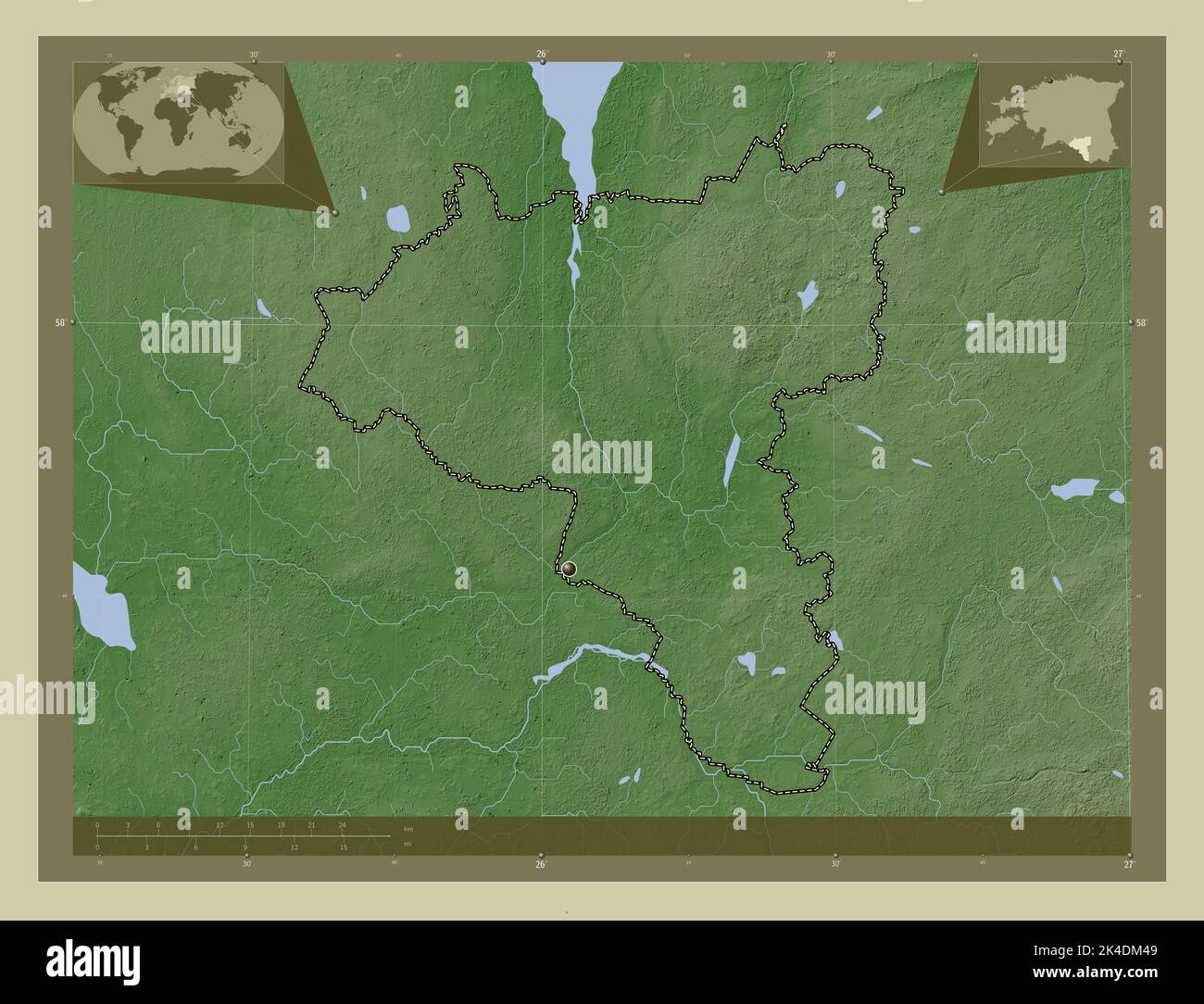 Valga, county of Estonia. Elevation map colored in wiki style with ...
