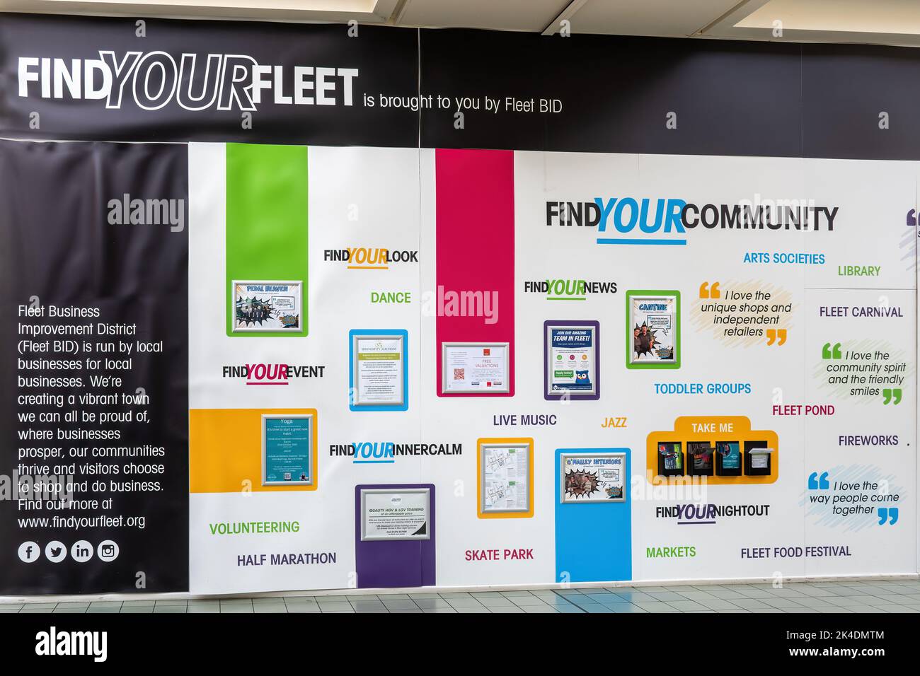 Community board or display poster in Fleet town Hart Shopping Centre ...