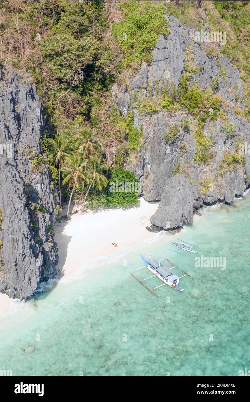 View from above, stunning aerial view of a person on the Entalula Beach ...