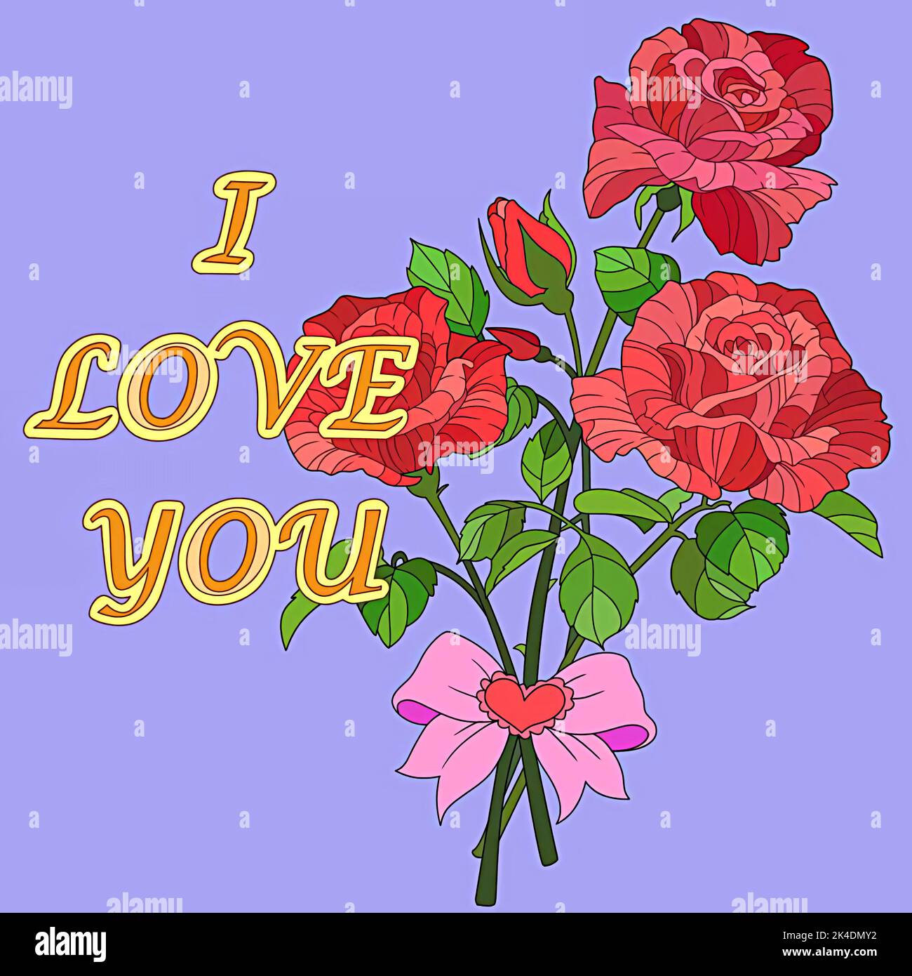 illustration of three roses and the words "I love you Stock Photo - Alamy