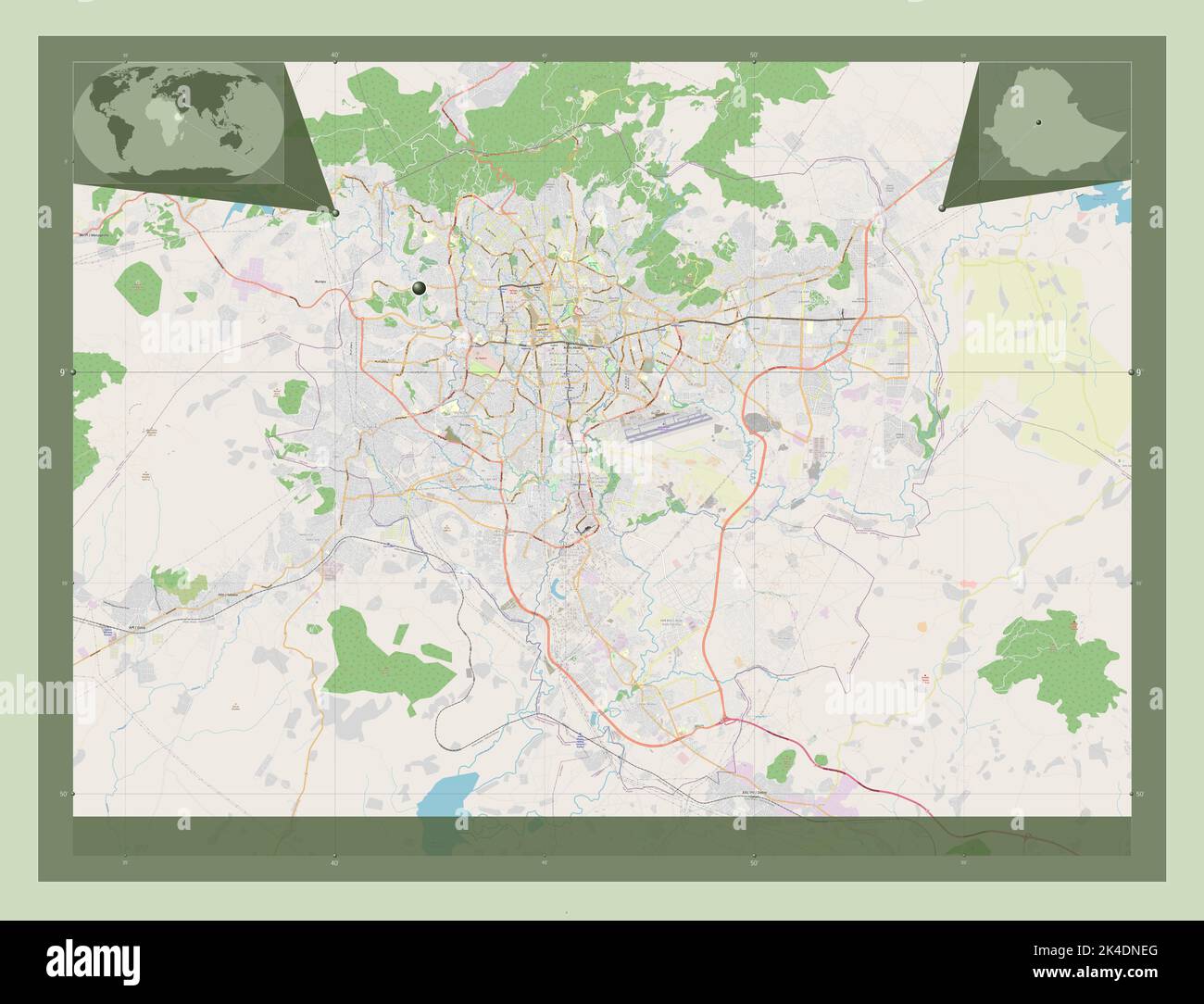 Addis Abeba, city of Ethiopia. Open Street Map. Locations of major ...