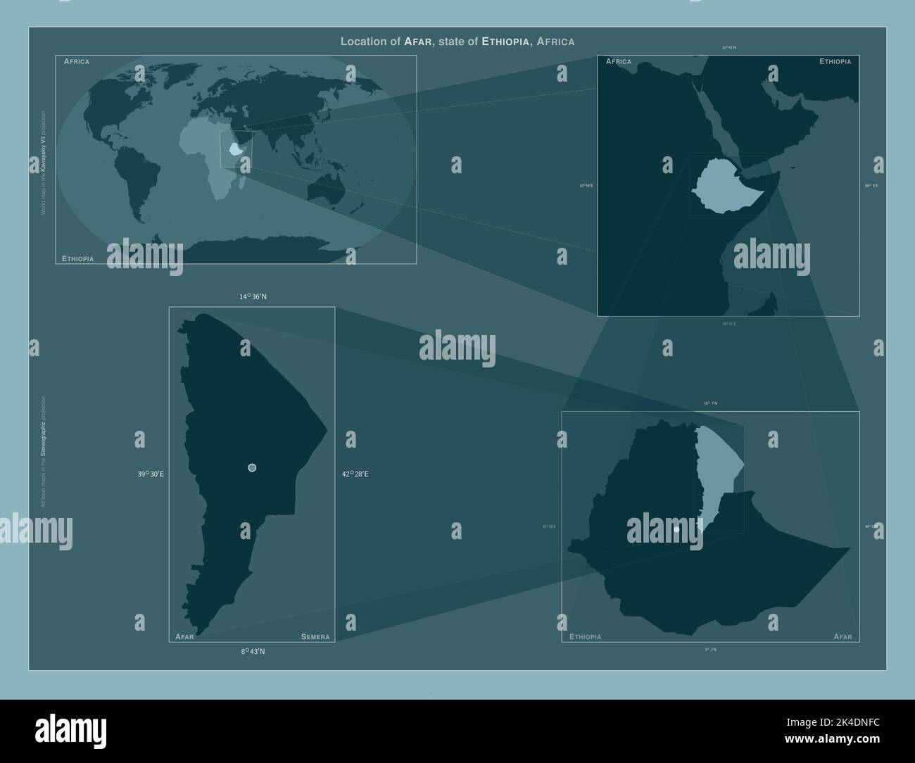 Afar, state of Ethiopia. Diagram showing the location of the region on ...