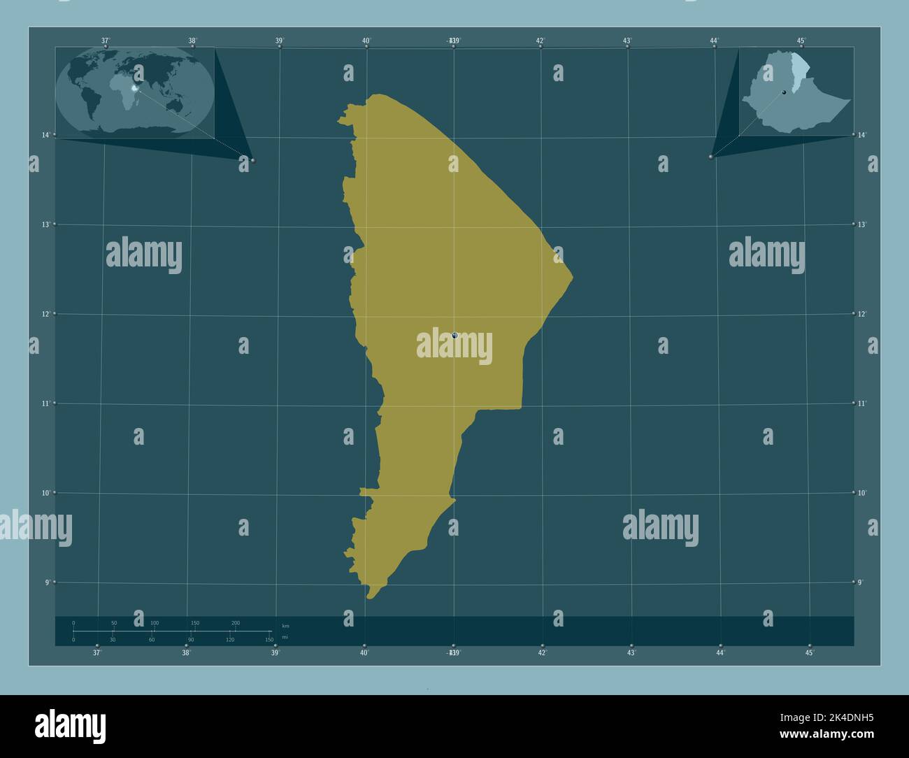 Afar, state of Ethiopia. Solid color shape. Corner auxiliary location ...