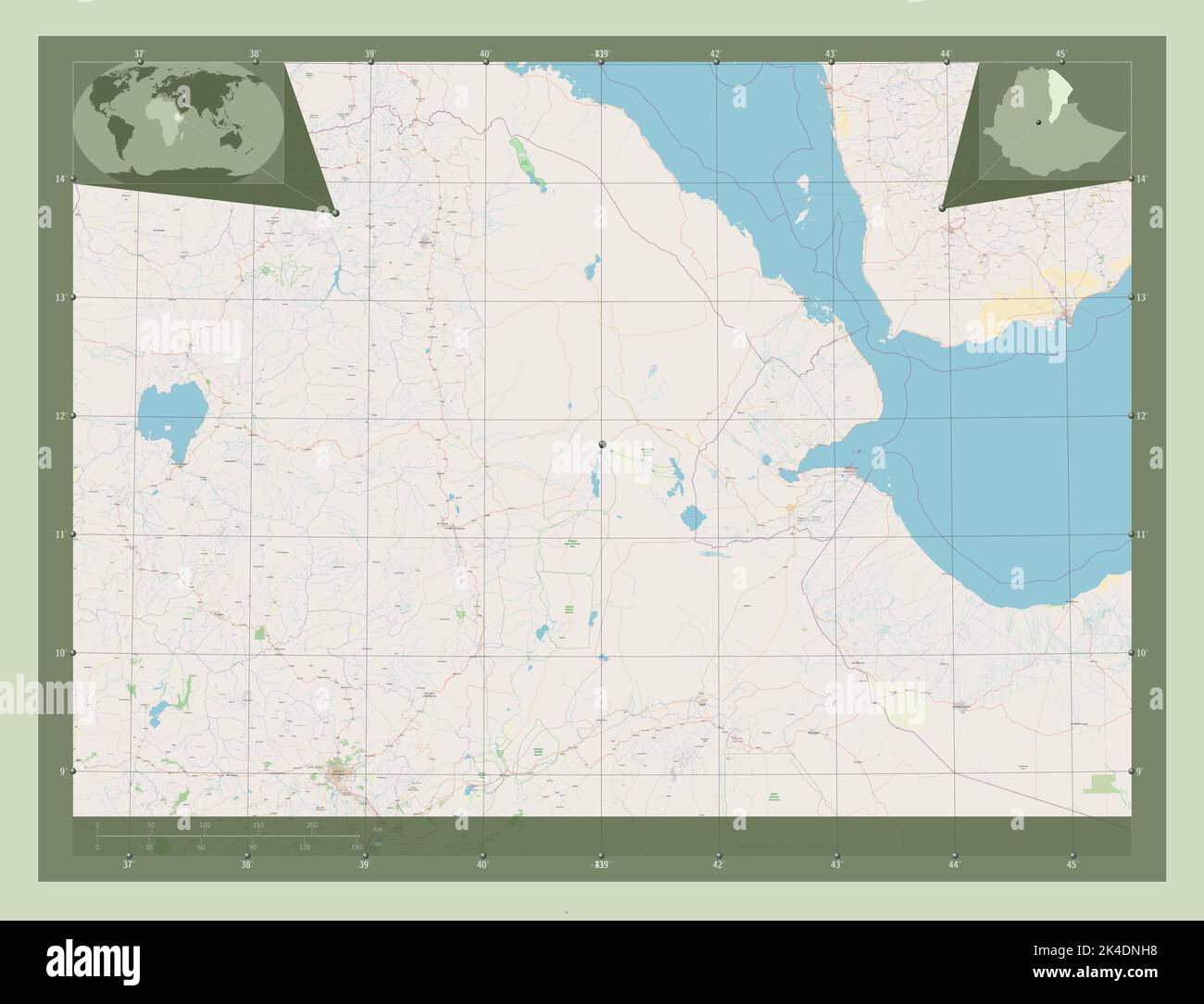 Afar, state of Ethiopia. Open Street Map. Corner auxiliary location ...