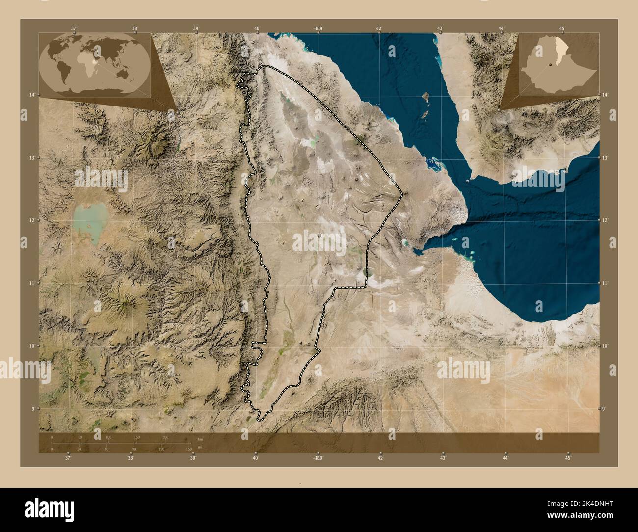 Afar, state of Ethiopia. Low resolution satellite map. Corner auxiliary ...