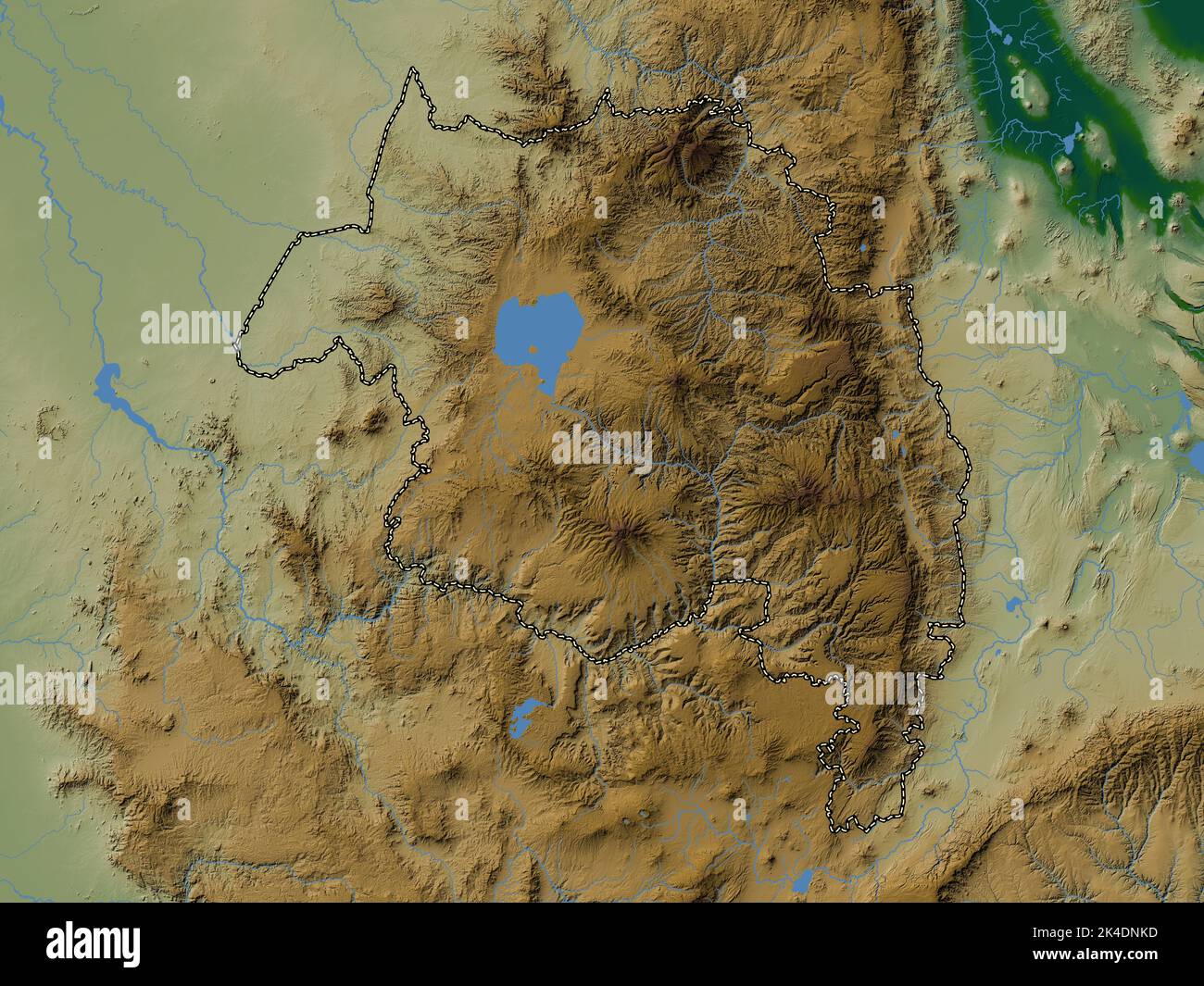 Amhara, state of Ethiopia. Colored elevation map with lakes and rivers ...