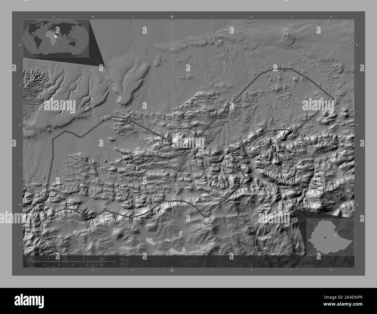 Dire Dawa, city of Ethiopia. Bilevel elevation map with lakes and ...