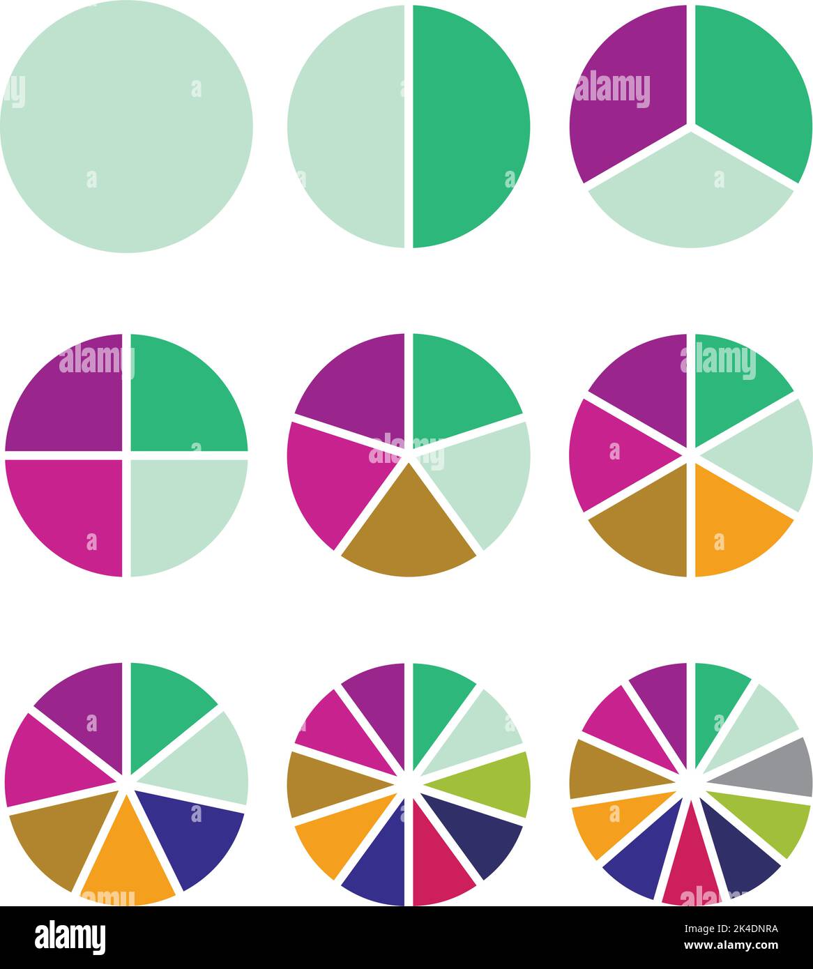 Pie charts set, part segment, infographic template for business report. Vector illustration. Pie ...