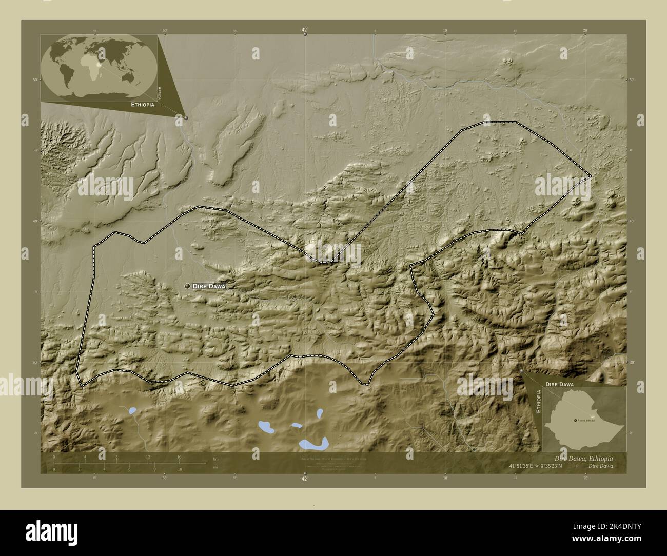 Dire Dawa, city of Ethiopia. Elevation map colored in wiki style with ...