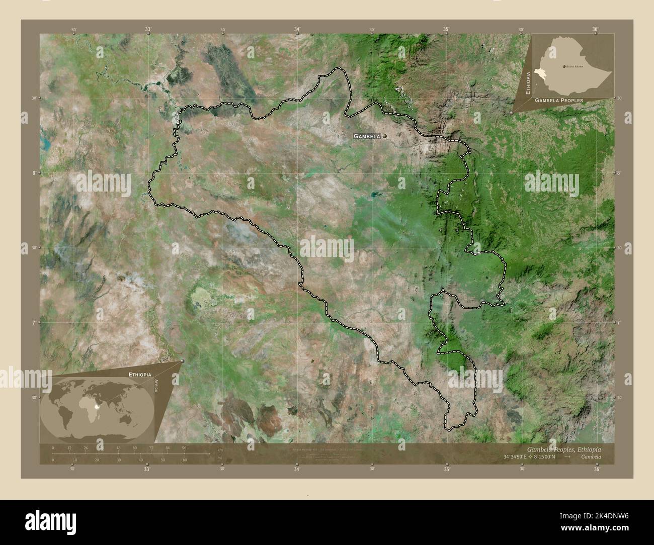 Gambela Peoples, state of Ethiopia. High resolution satellite map ...
