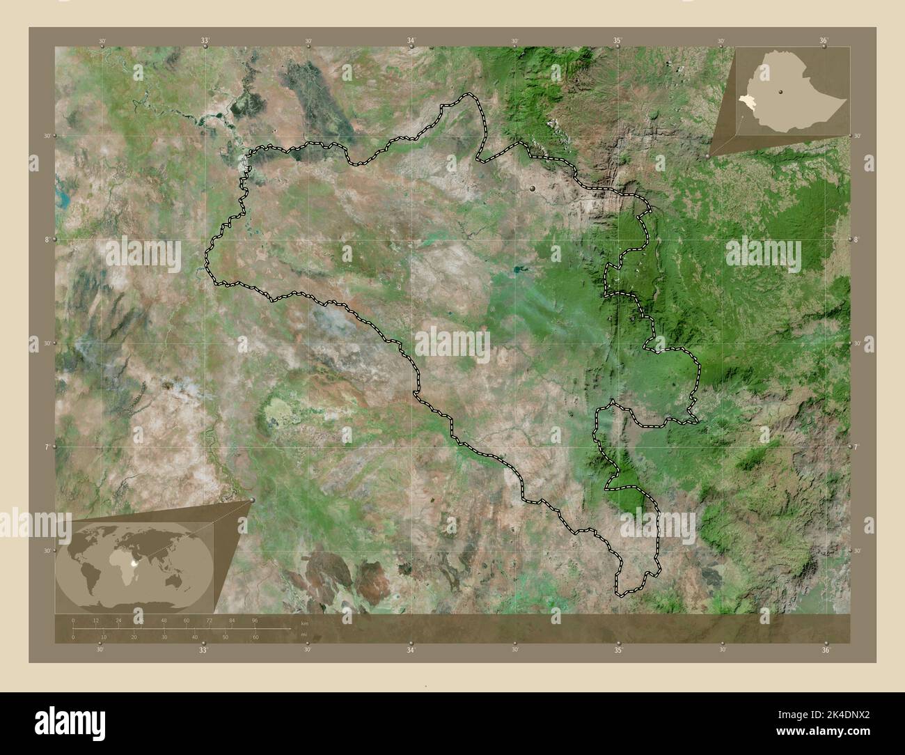 Gambela Peoples, state of Ethiopia. High resolution satellite map ...