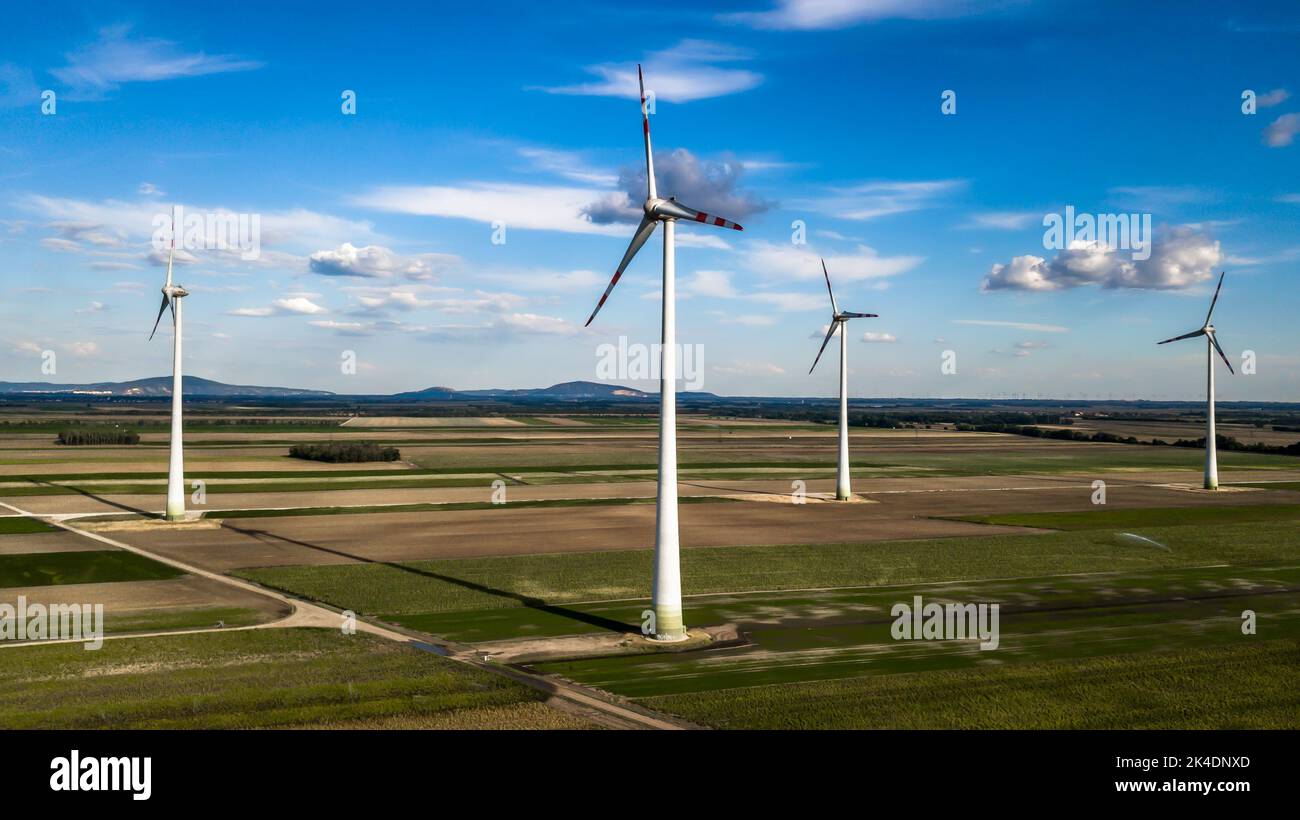 Wind Farm With Wind Turbines In Agricultural Landscape in Austria Stock ...