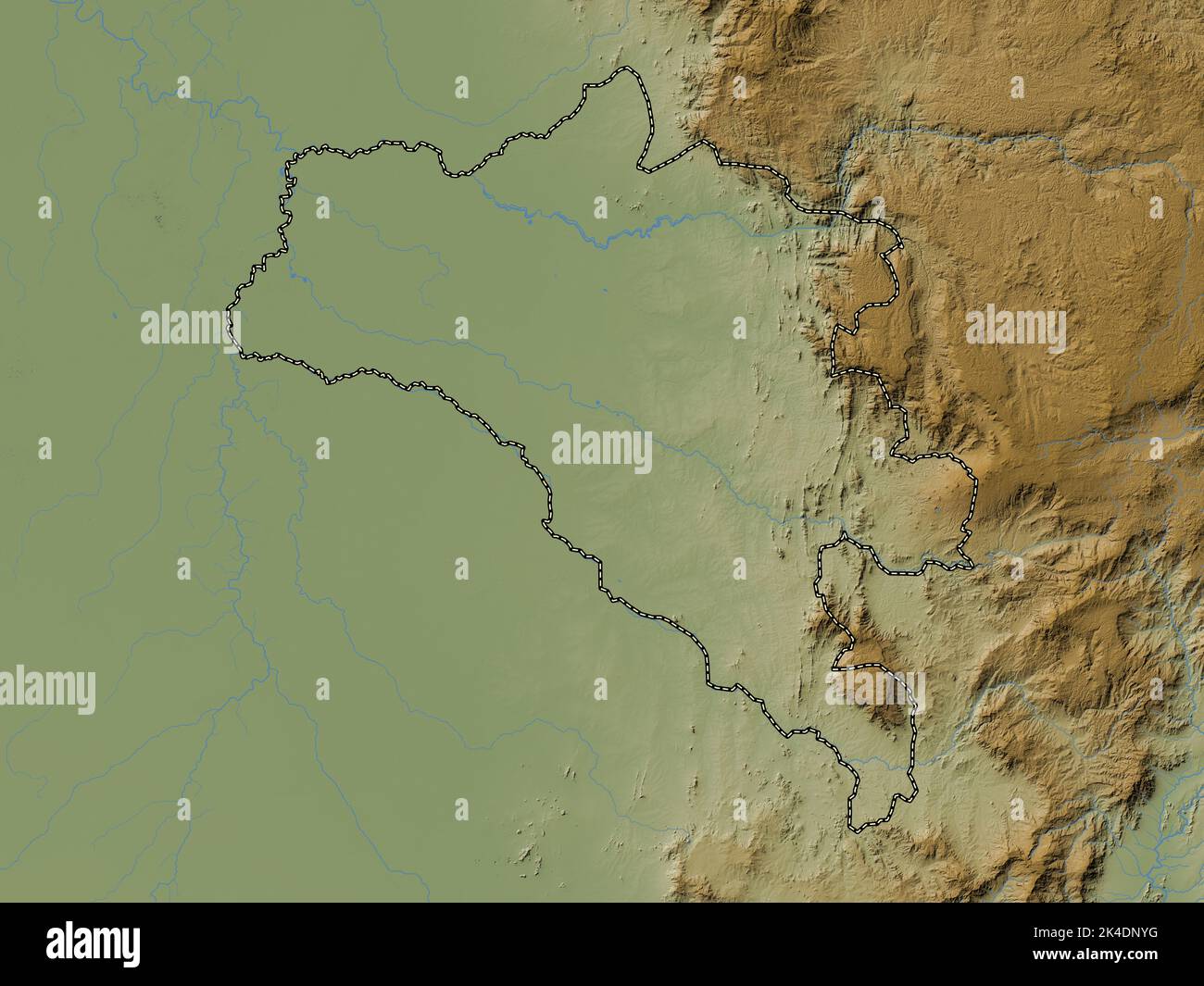 Gambela Peoples, state of Ethiopia. Colored elevation map with lakes ...