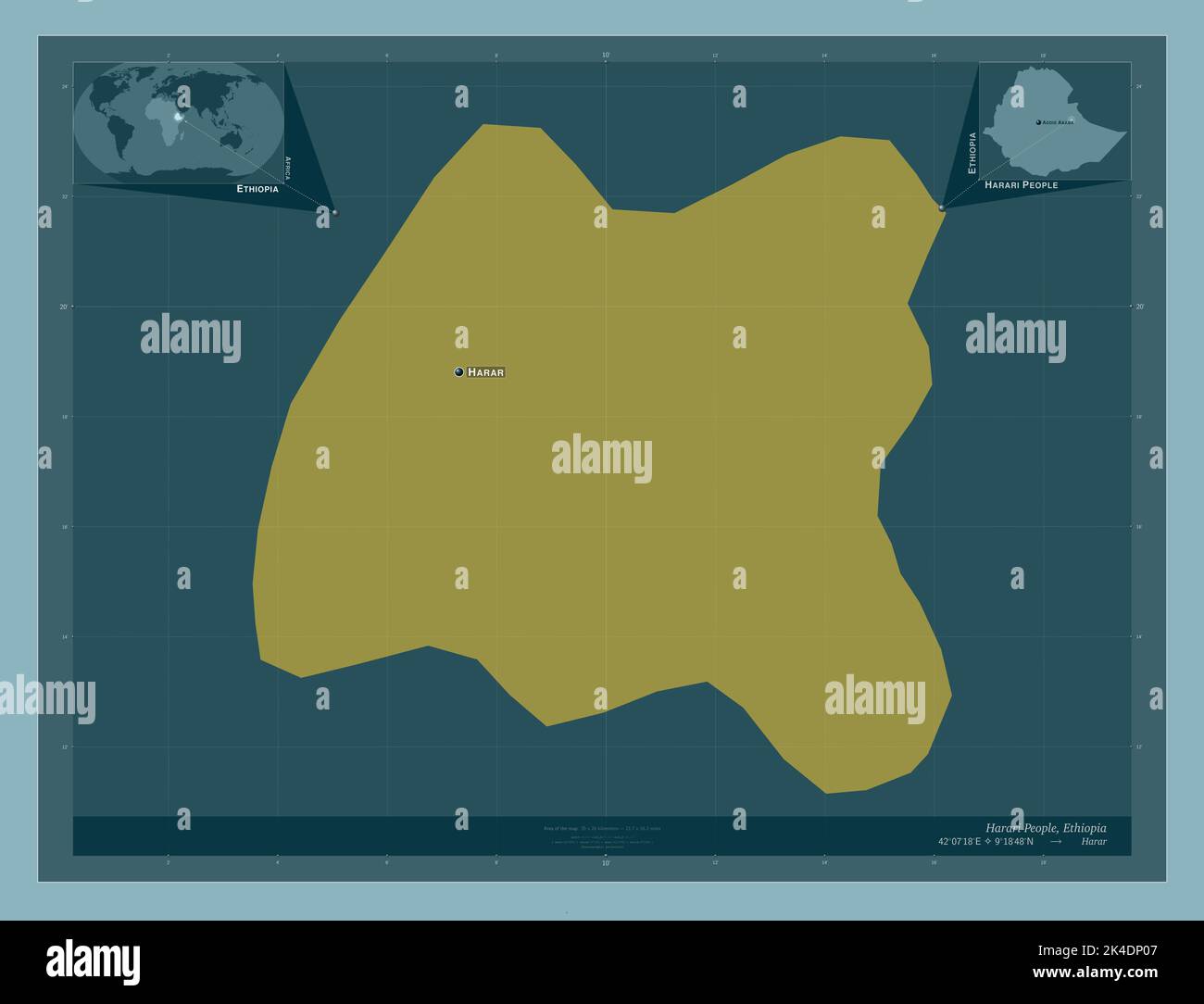 Harari People, state of Ethiopia. Solid color shape. Locations and ...