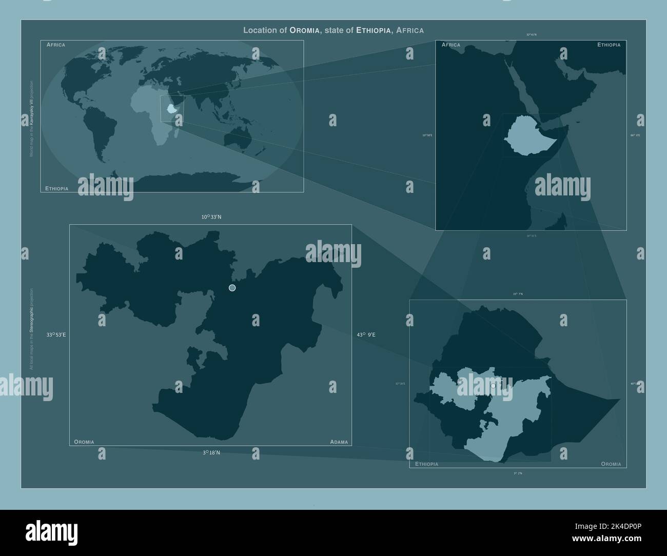 Oromia, state of Ethiopia. Diagram showing the location of the region ...