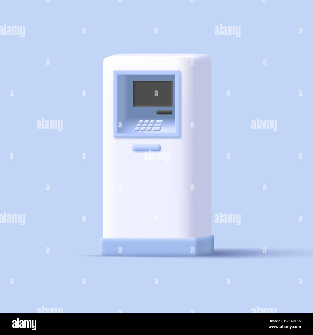 3D cartoon white and blue ATM machine, realistic screen and buttons, modern render graphic Stock ...