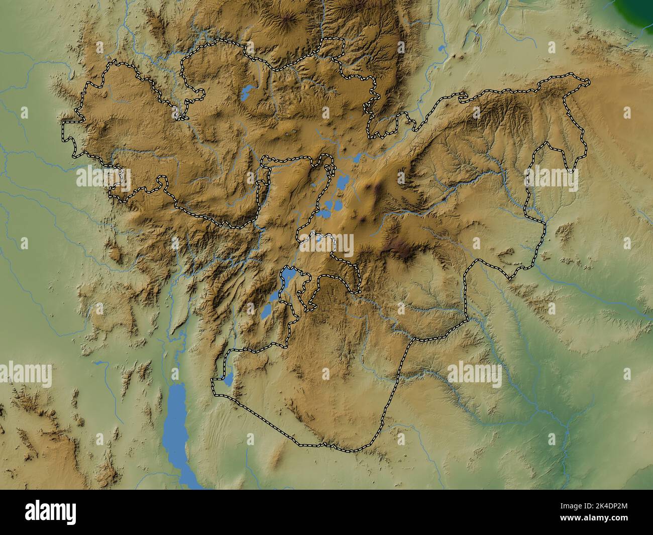 Oromia, state of Ethiopia. Colored elevation map with lakes and rivers ...