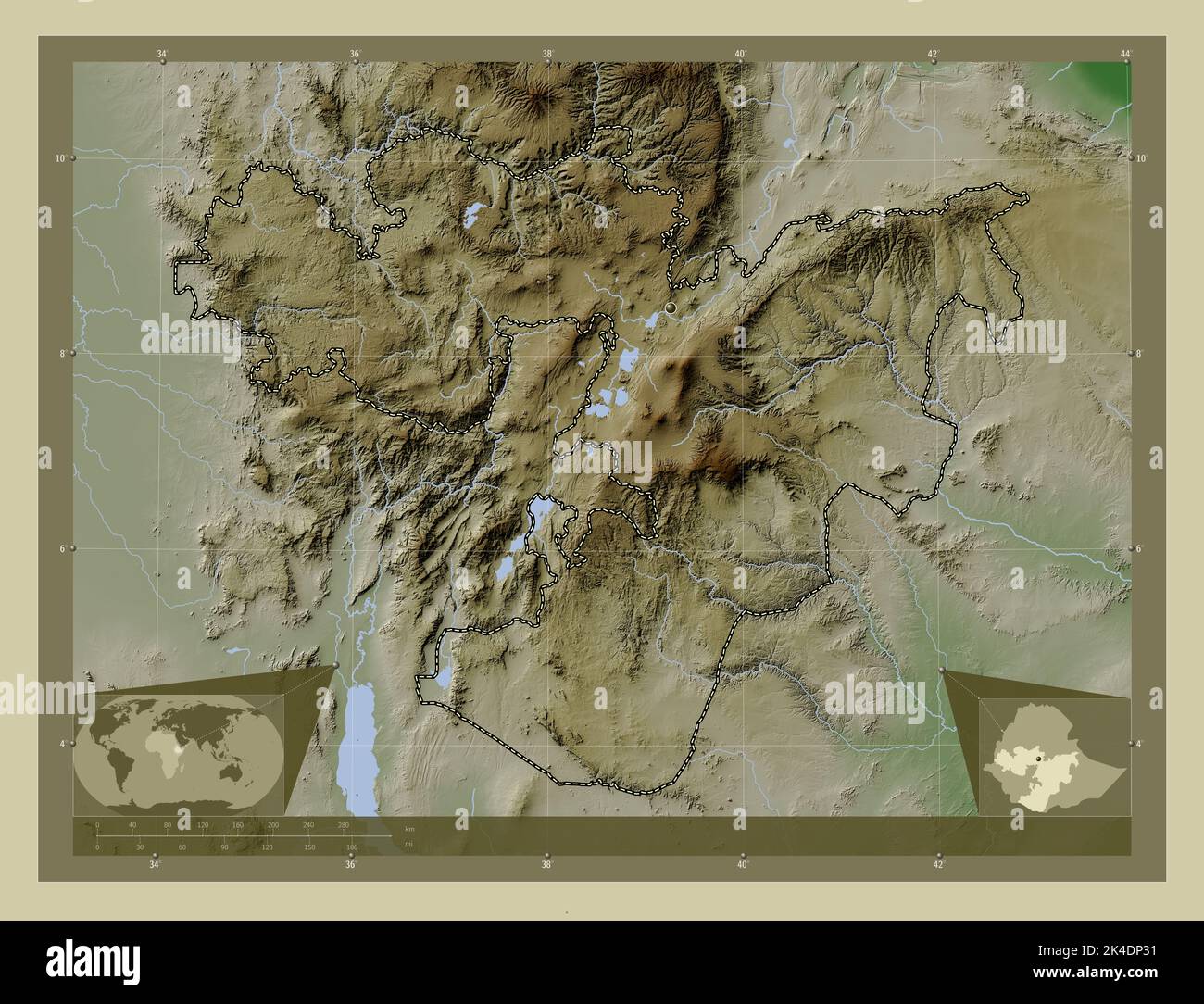 Oromia State Of Ethiopia Elevation Map Colored In Wiki Style With Lakes And Rivers Corner