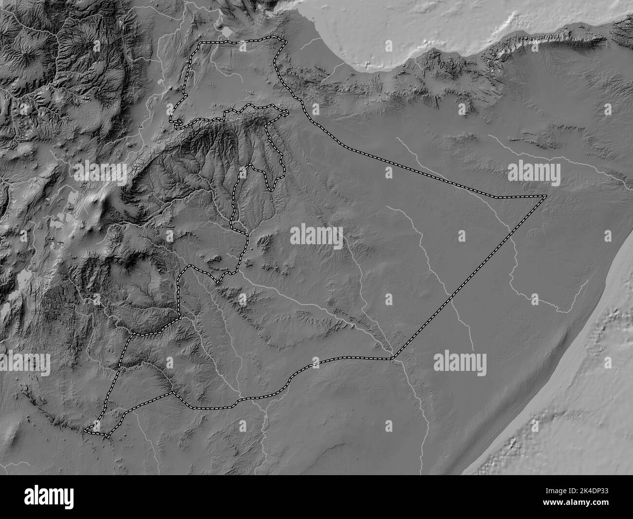 Somali, state of Ethiopia. Bilevel elevation map with lakes and rivers ...