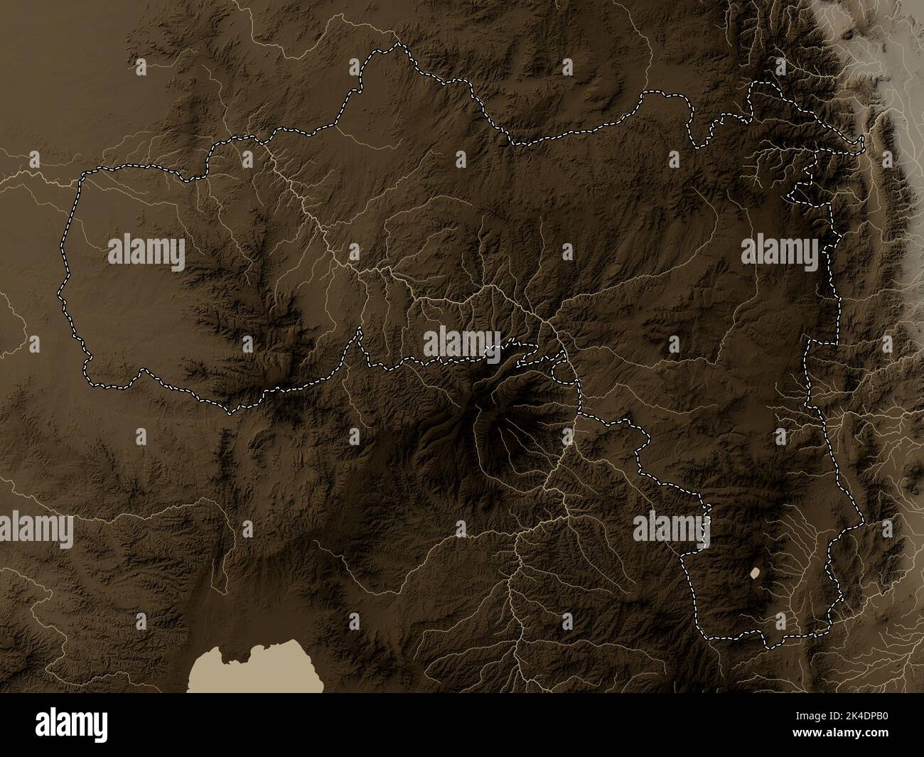 Tigray, state of Ethiopia. Elevation map colored in sepia tones with ...