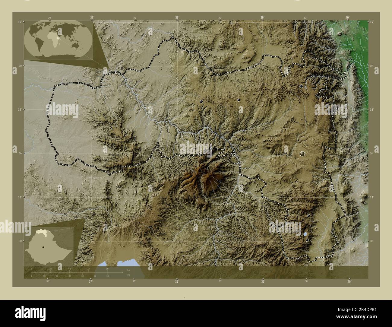 Tigray, state of Ethiopia. Elevation map colored in wiki style with ...