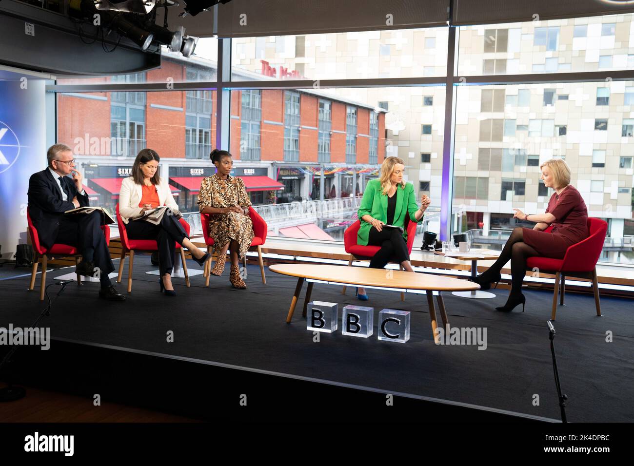 (left to right) Michael Gove, Guardian political editor Pippa Crerar ...