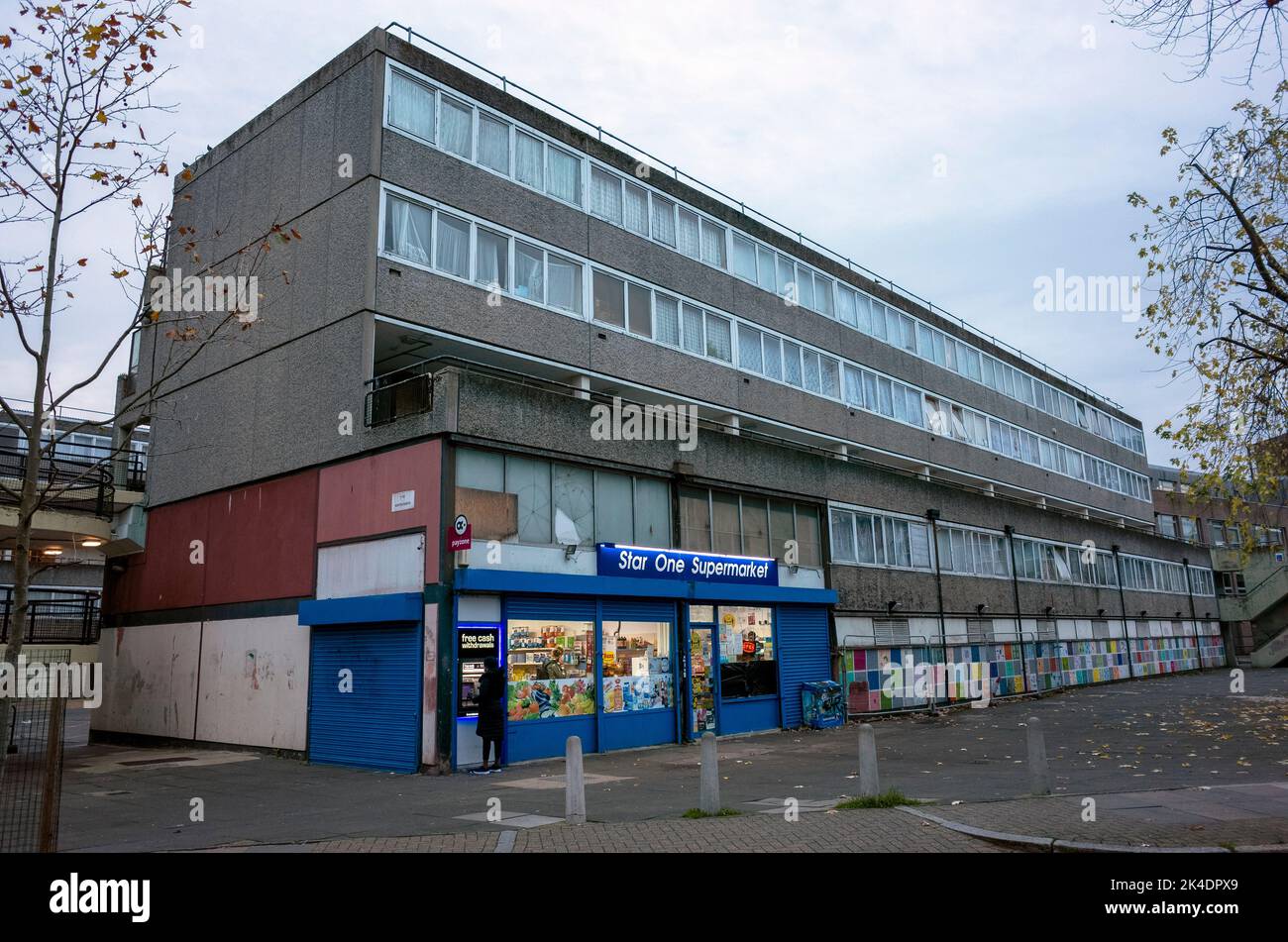 Local shop and low rise apartments on the Aylesbury Estate, a South ...
