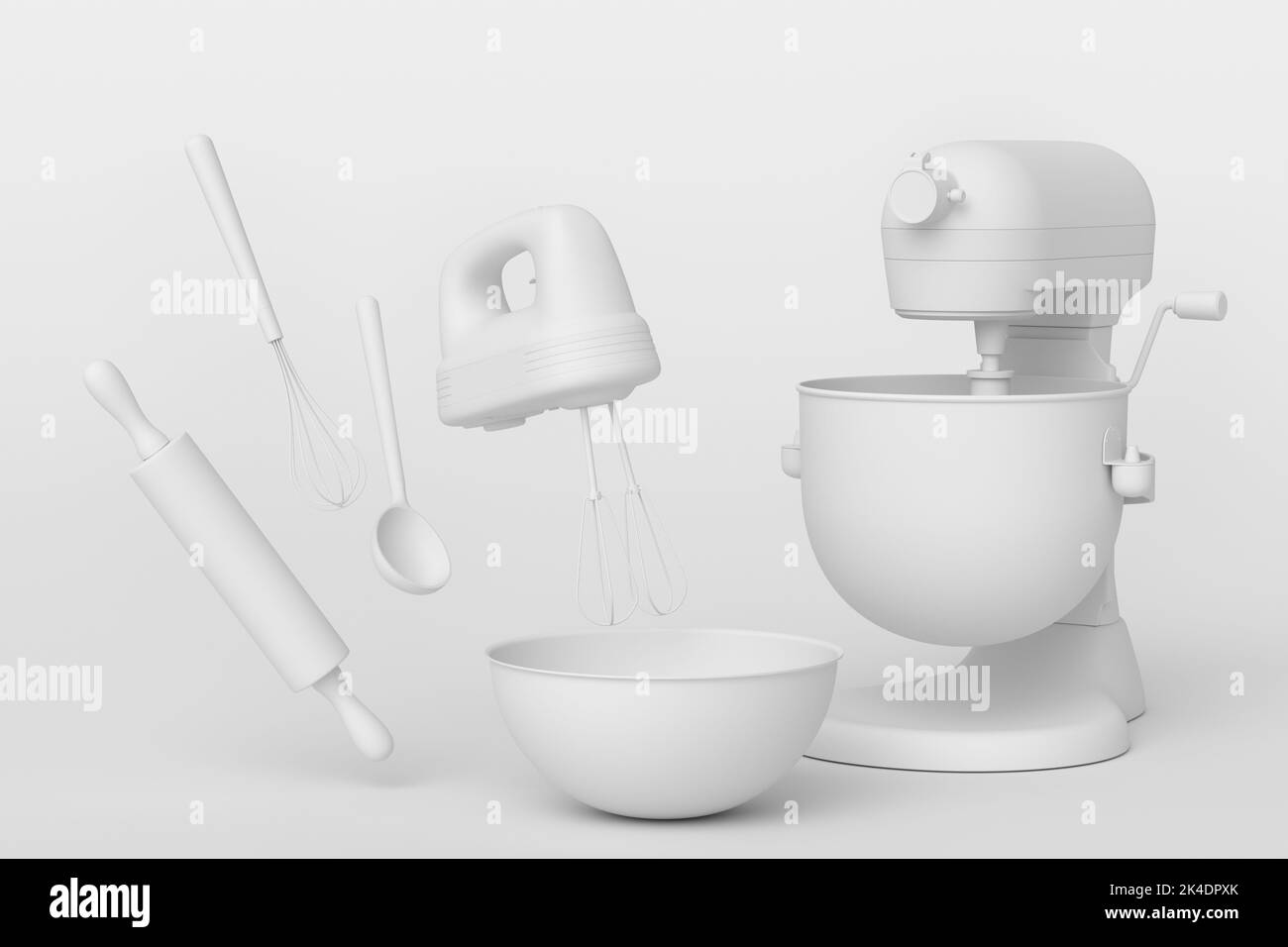 Mixer and metal bowl with kitchen utensil for preparation of dough on ...