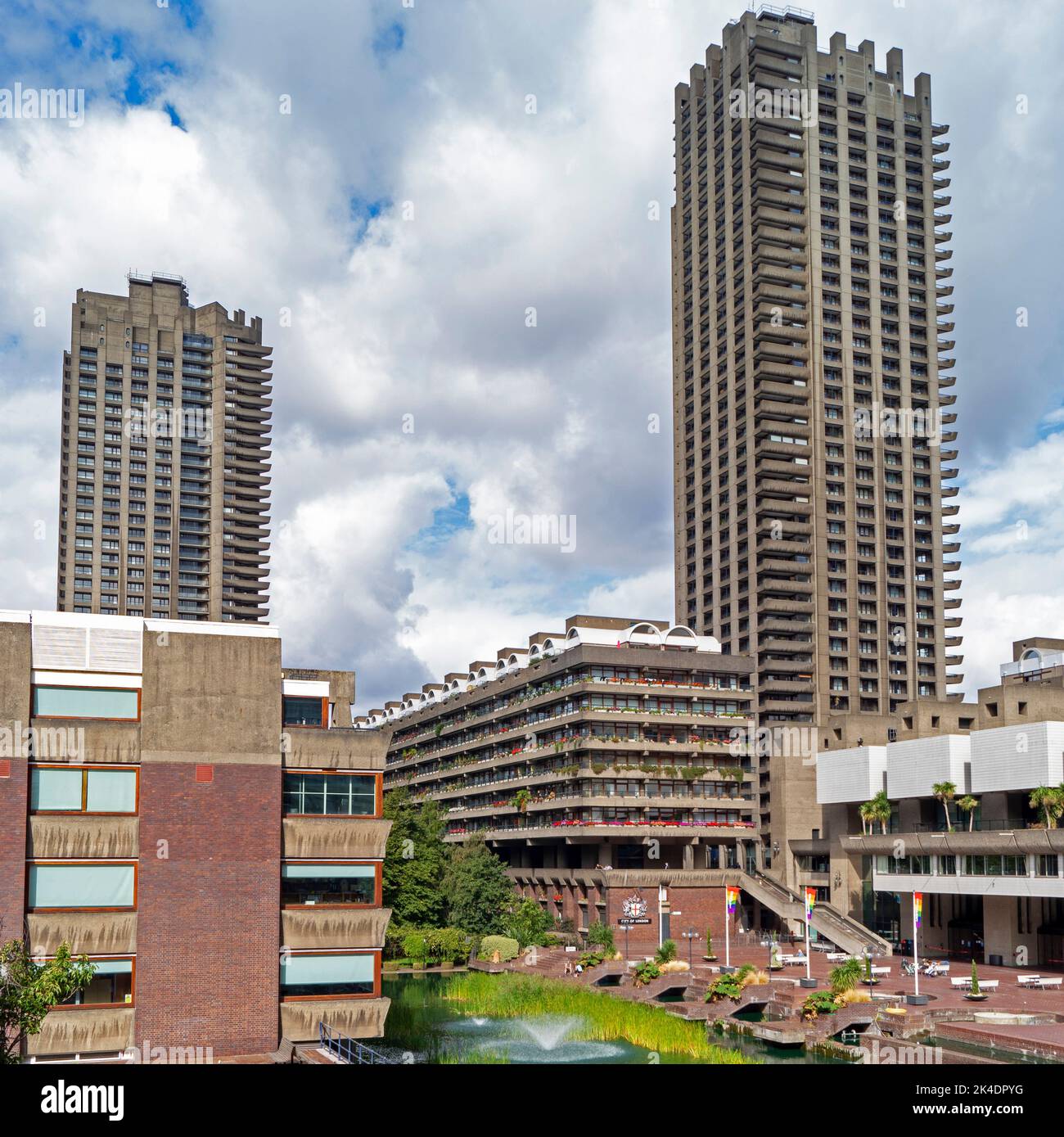 Brutalist high rise tower blocks in the Barbican housing estate, City ...