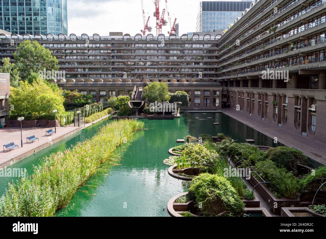 Gardens, lake and water features in the centre of the Barbican Estate ...