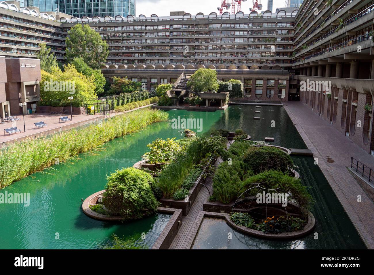 Gardens, lake and water features in the centre of the Barbican Estate ...
