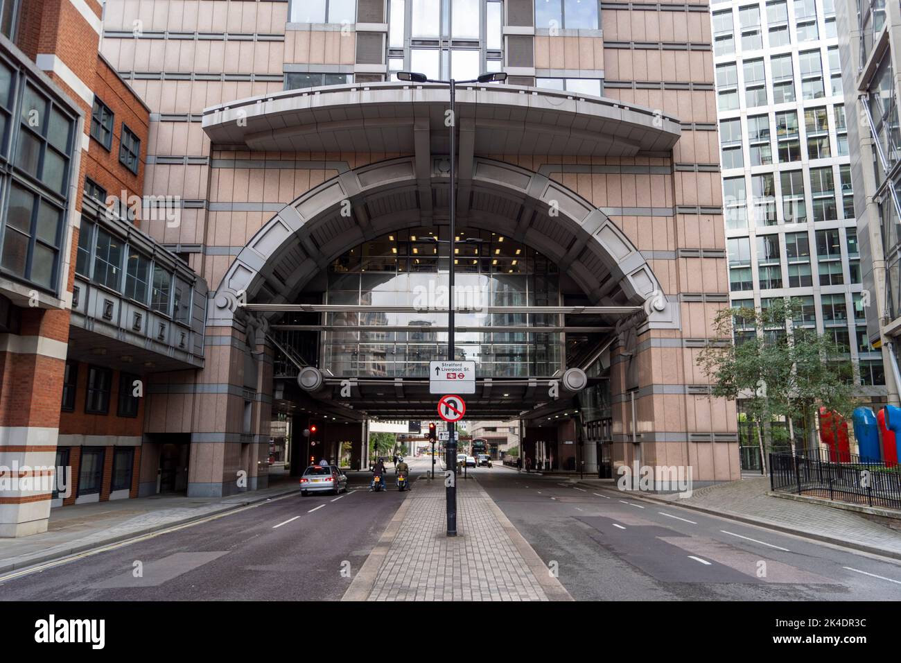 Road under 125 London Wall, also known as Alban Gate, a postmodernist ...