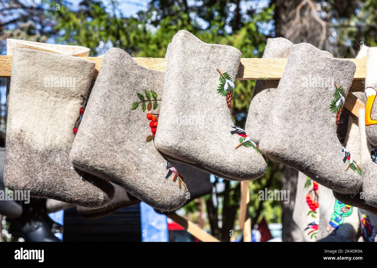 Traditional russian felted boots of different design. Russian national ...