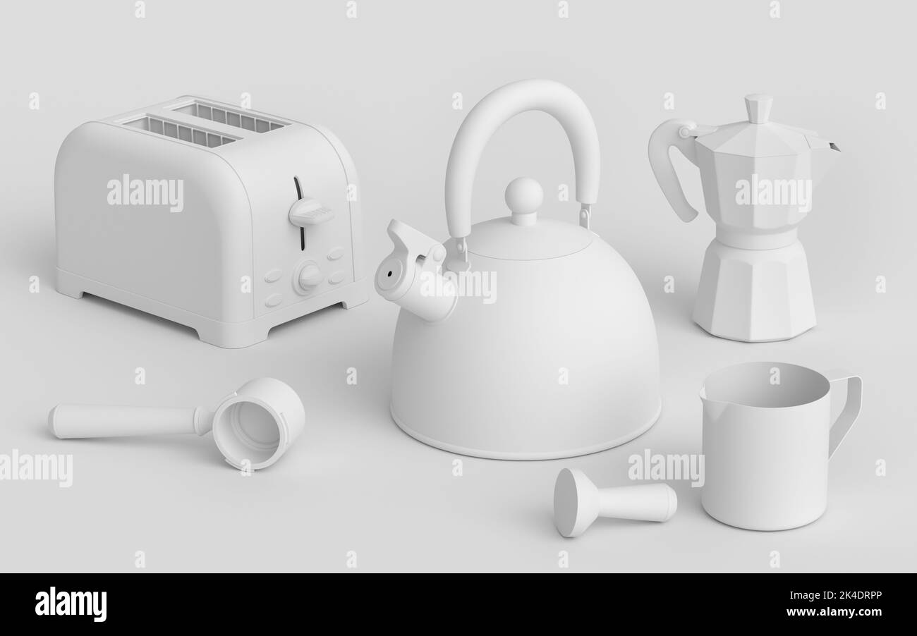 Kettle, toaster, coffee machine horn and geyser coffee maker on ...