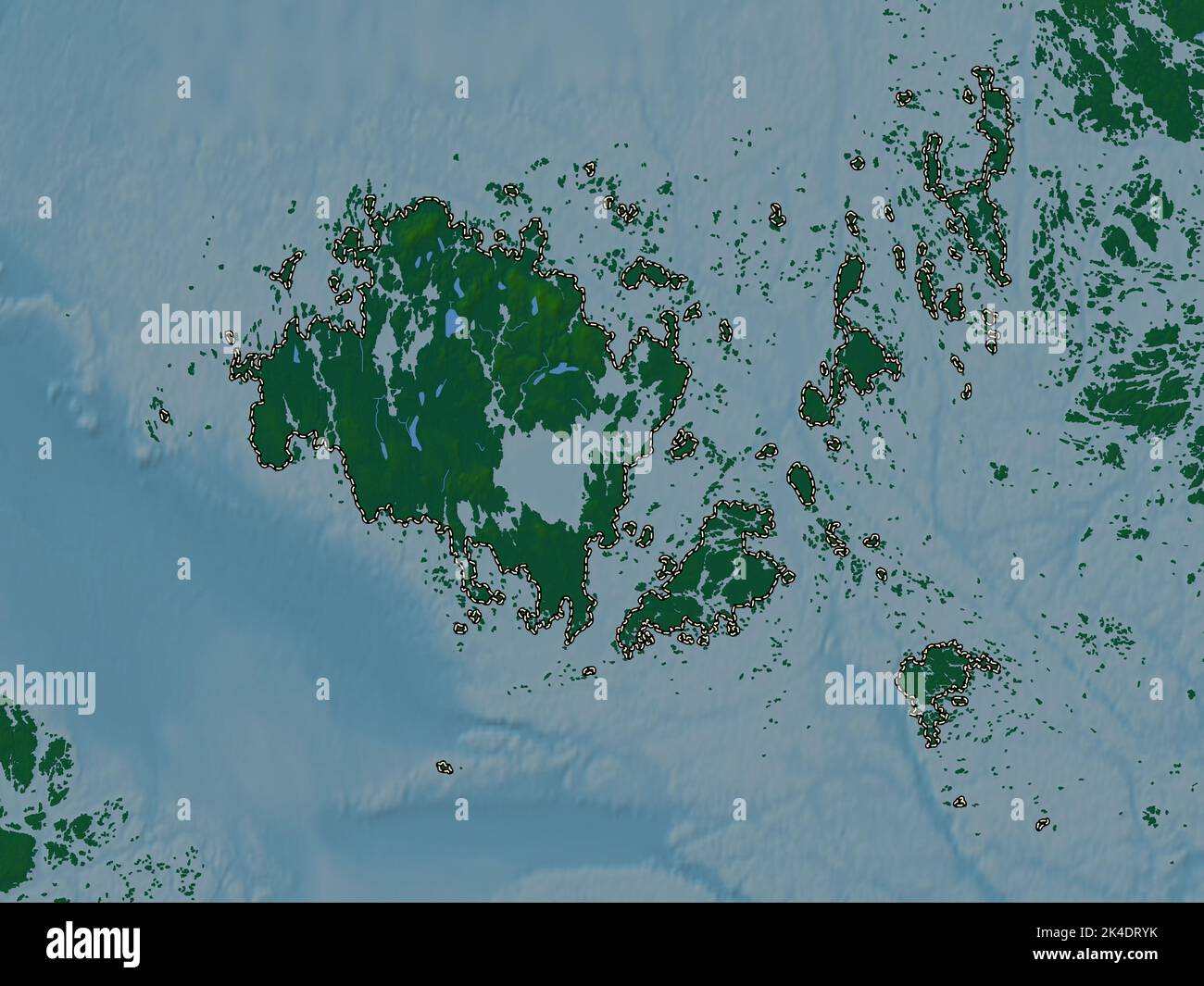 Aland, region of Finland. Colored elevation map with lakes and rivers ...