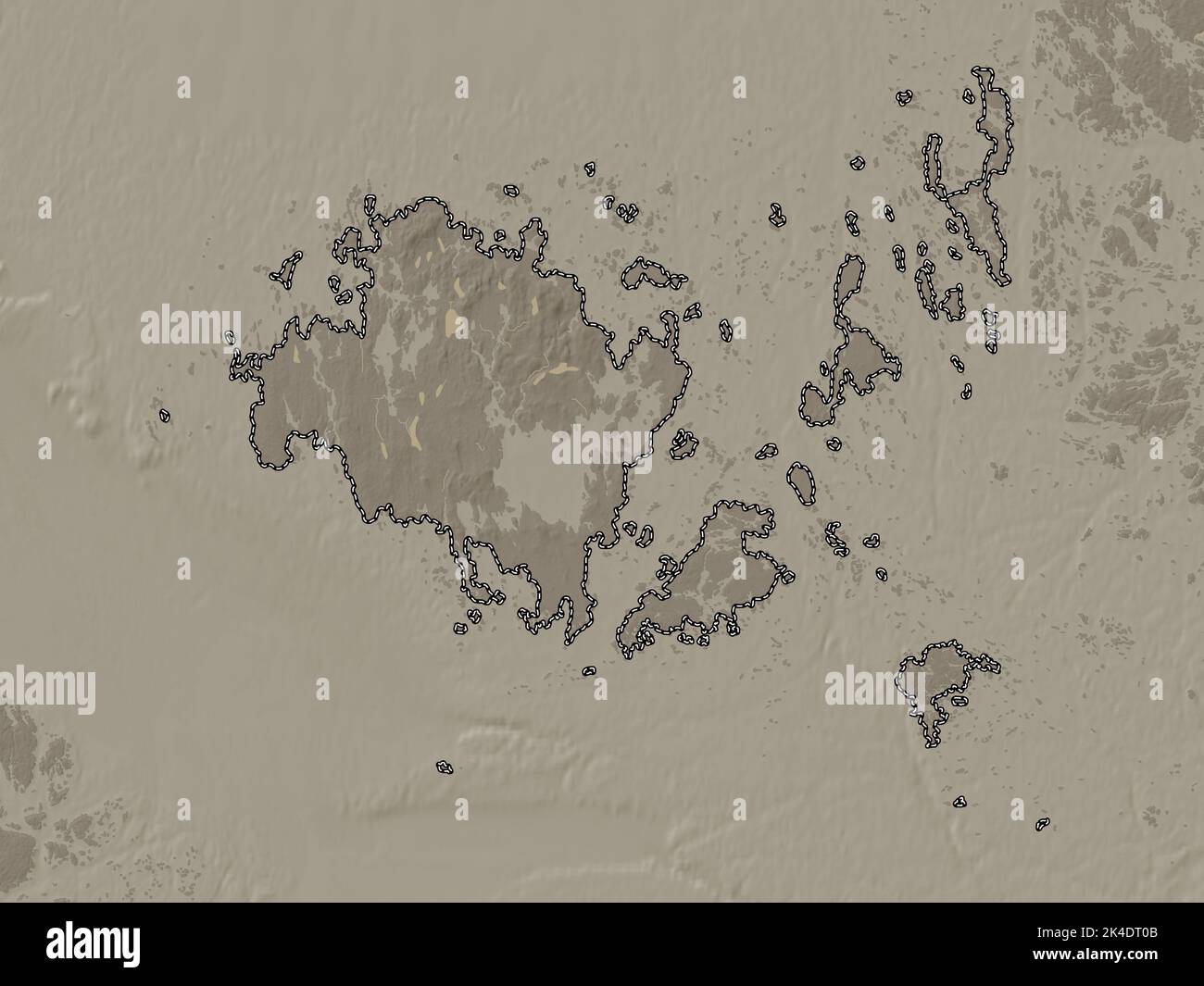 Aland, region of Finland. Elevation map colored in sepia tones with ...