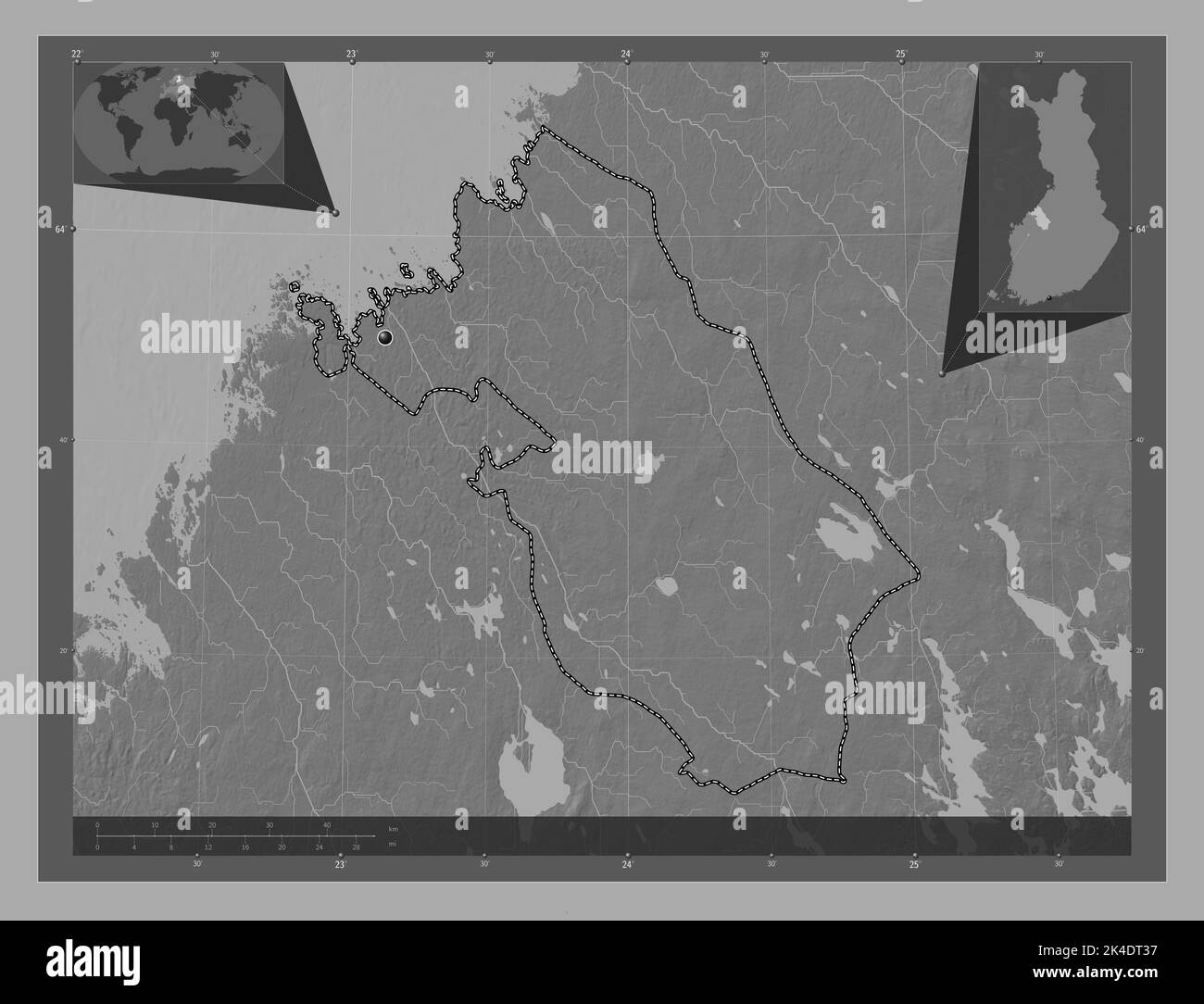 Central Ostrobothnia, region of Finland. Bilevel elevation map with ...