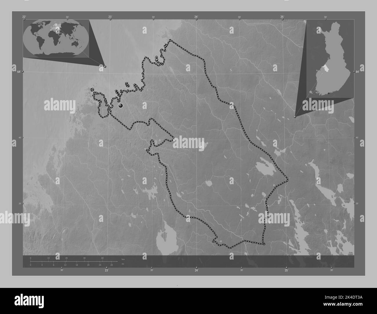 Central Ostrobothnia, region of Finland. Grayscale elevation map with ...