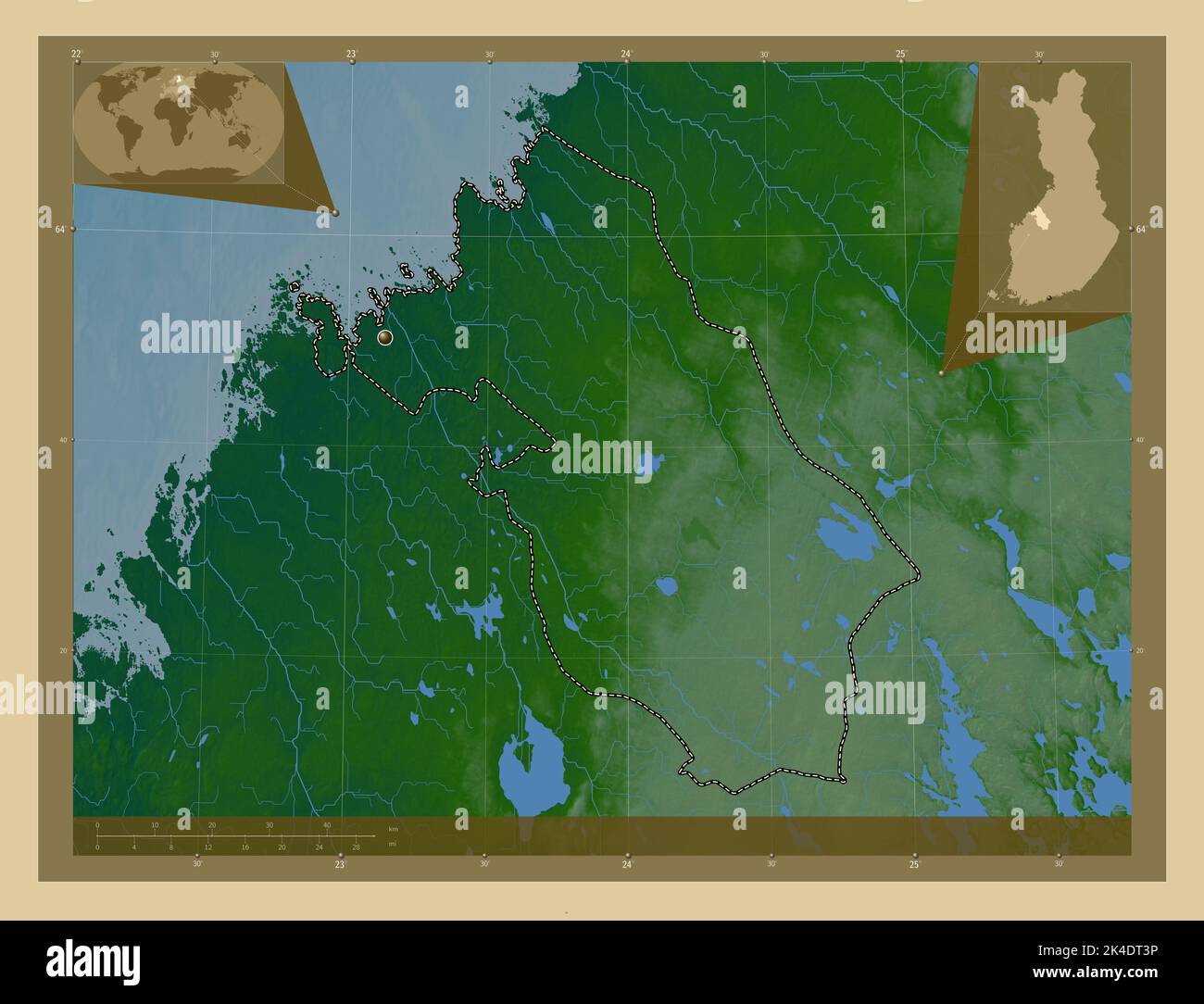 Central Ostrobothnia, region of Finland. Colored elevation map with ...
