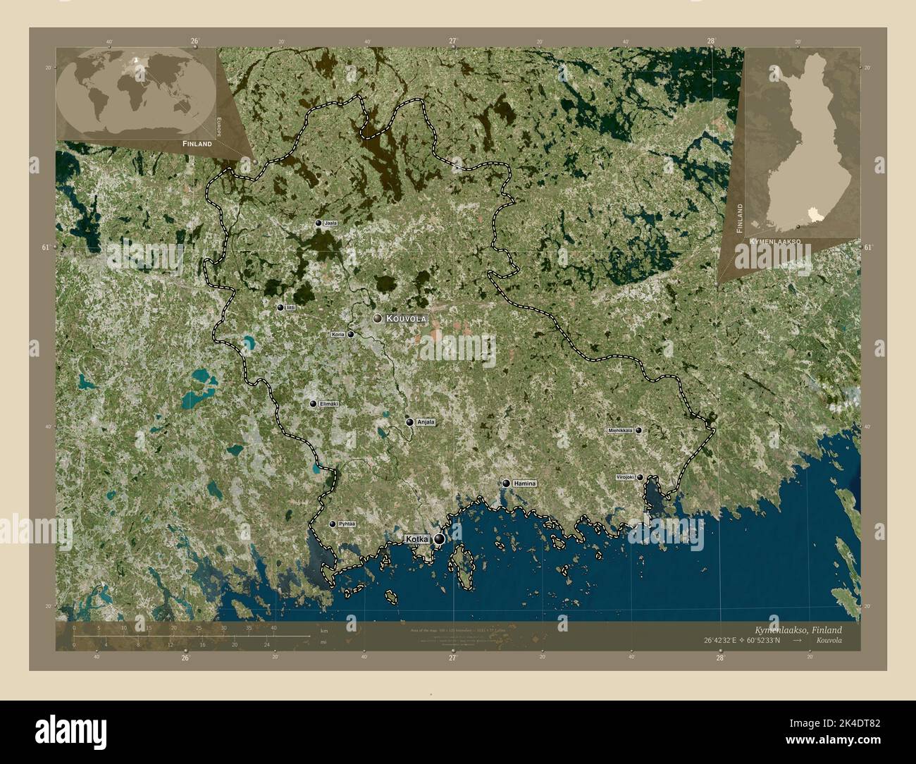 Kymenlaakso, region of Finland. High resolution satellite map ...