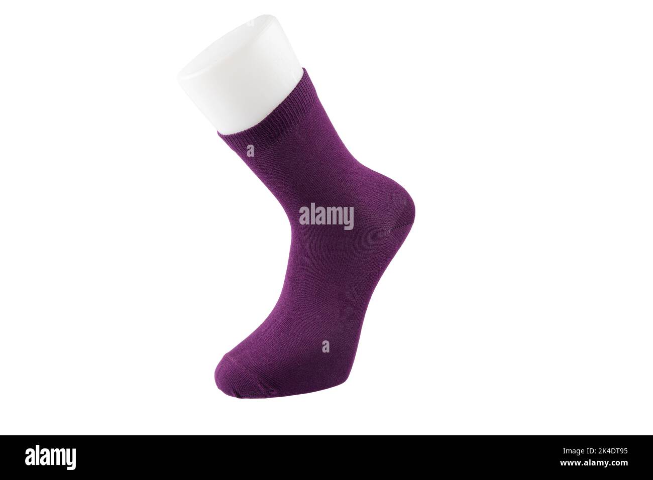 Side view of plastic foot wearing new beautiful and soft natural cotton ...