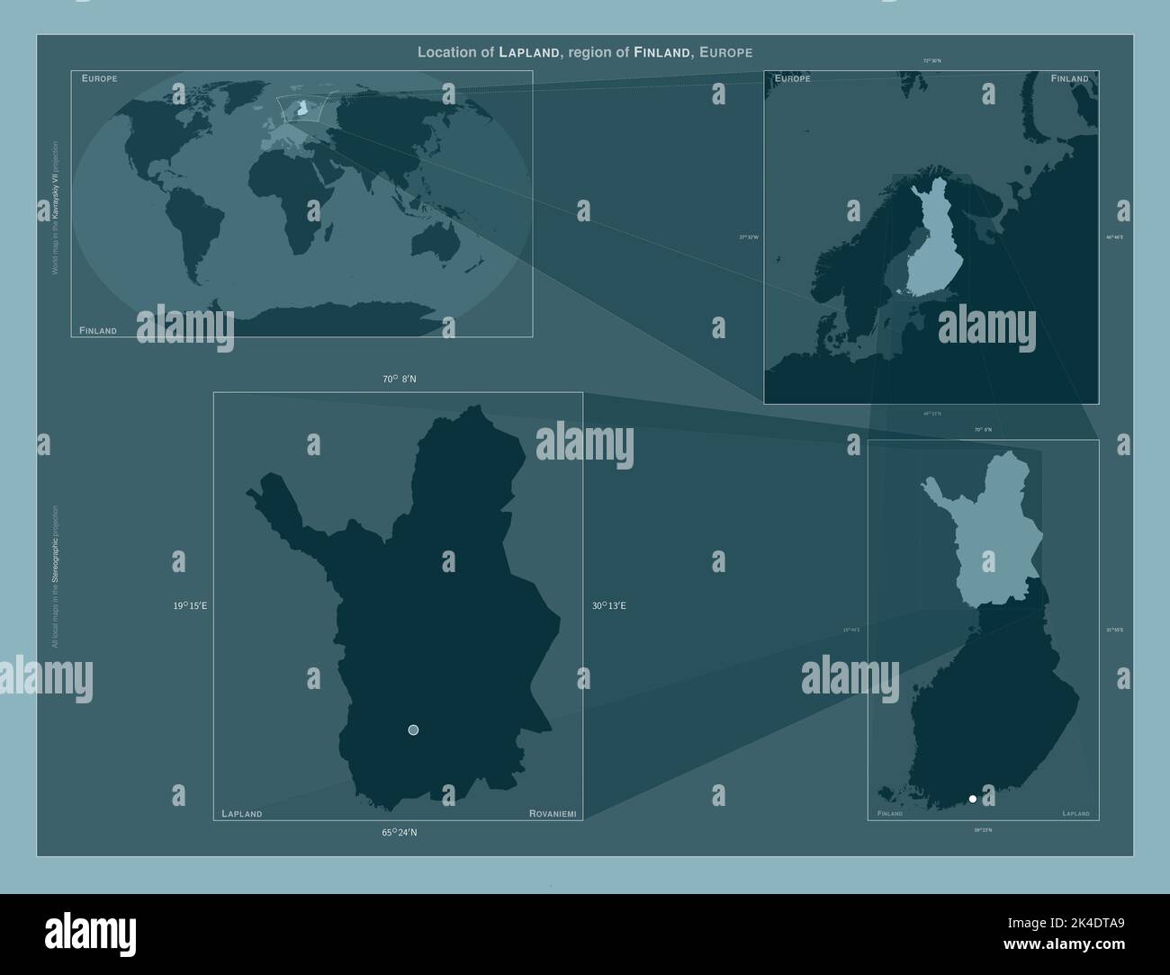 Lapland, region of Finland. Diagram showing the location of the region ...