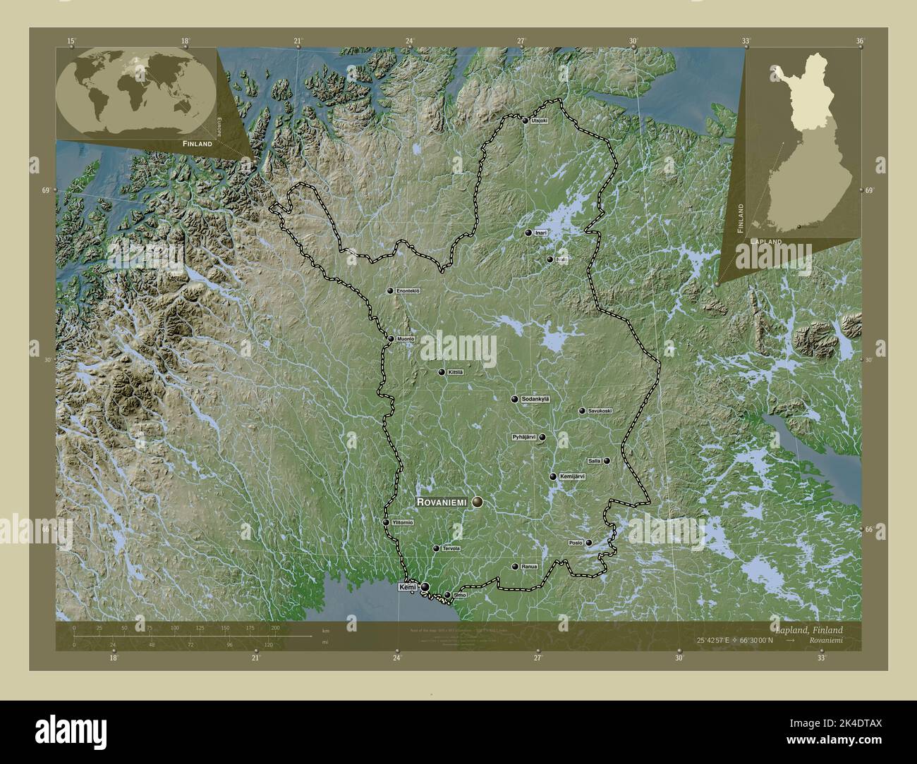 Lapland, region of Finland. Elevation map colored in wiki style with ...