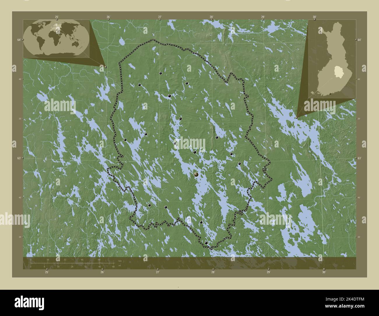 North Savonia, region of Finland. Elevation map colored in wiki style ...